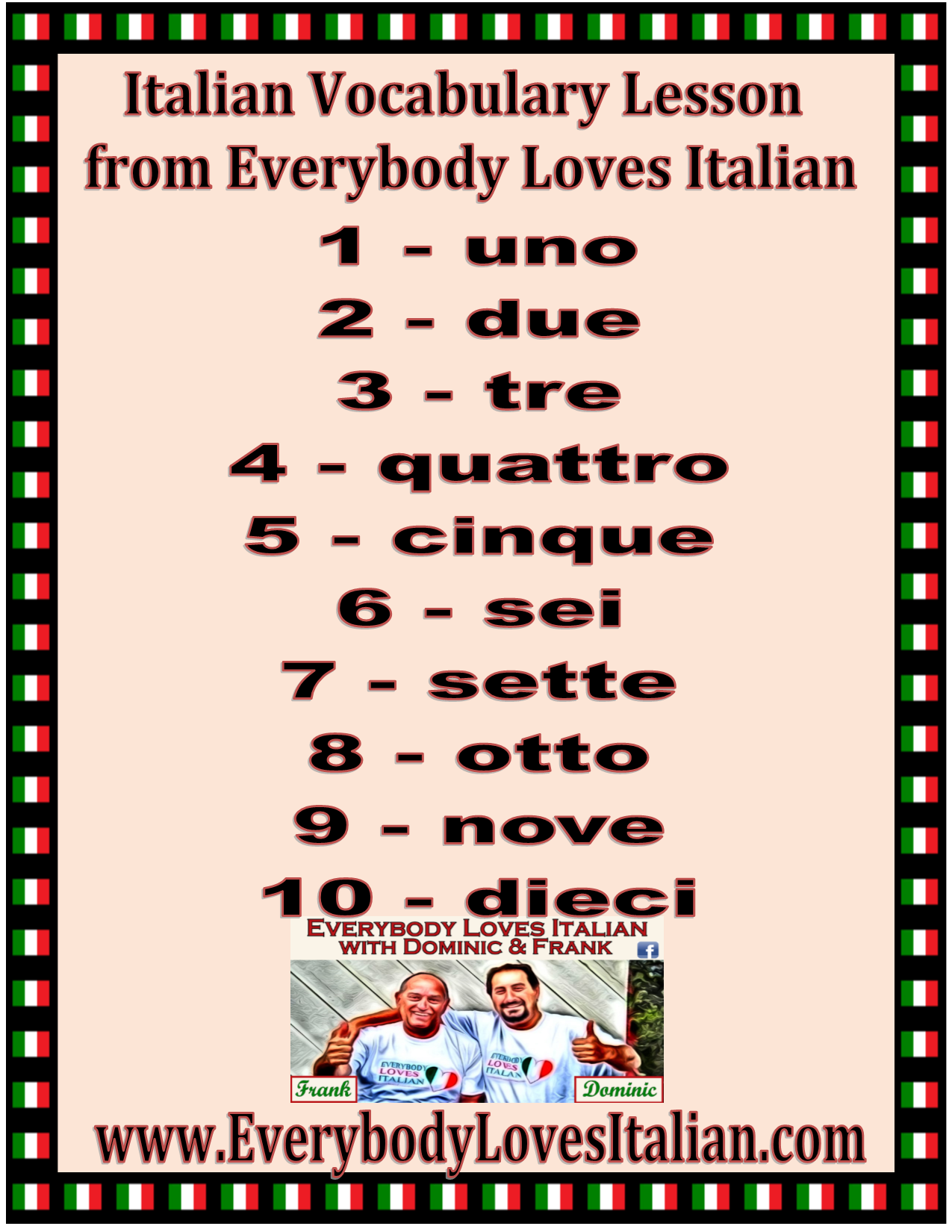 Italian Numbers 1 10