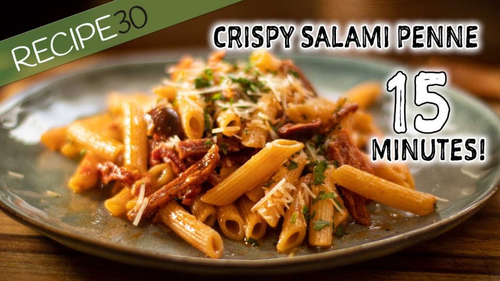 Crispy Salami and Olive Tomato Pasta - everybodylovesitalian.com